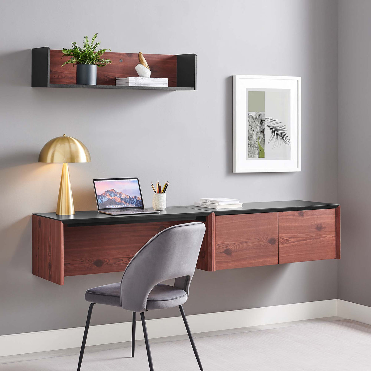 Kinetic 38" Wall-Mount Office Desk With Cabinet and Shelf by Modway ...