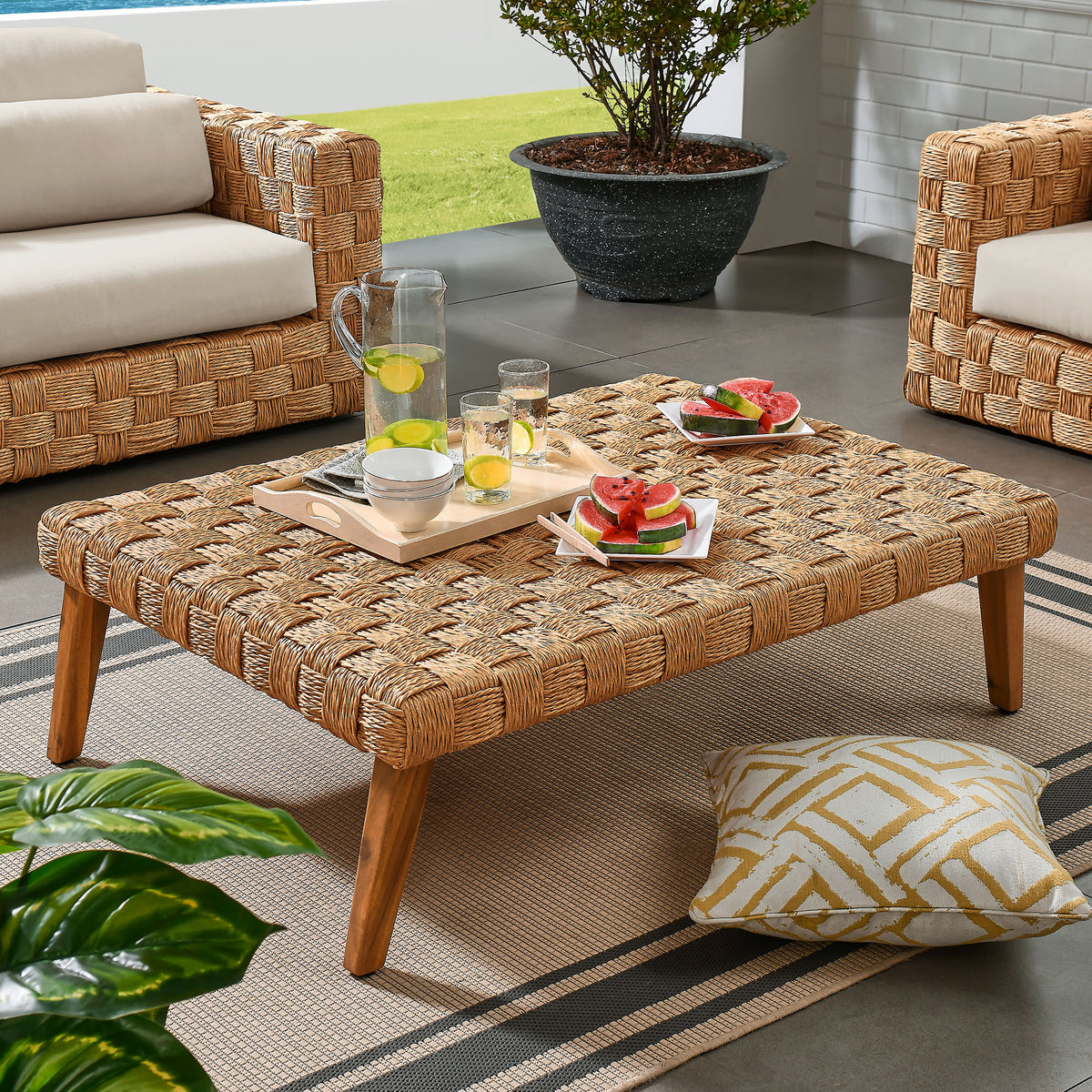 Thames Outdoor Patio Wicker Rattan Coffee Table — Lexmod