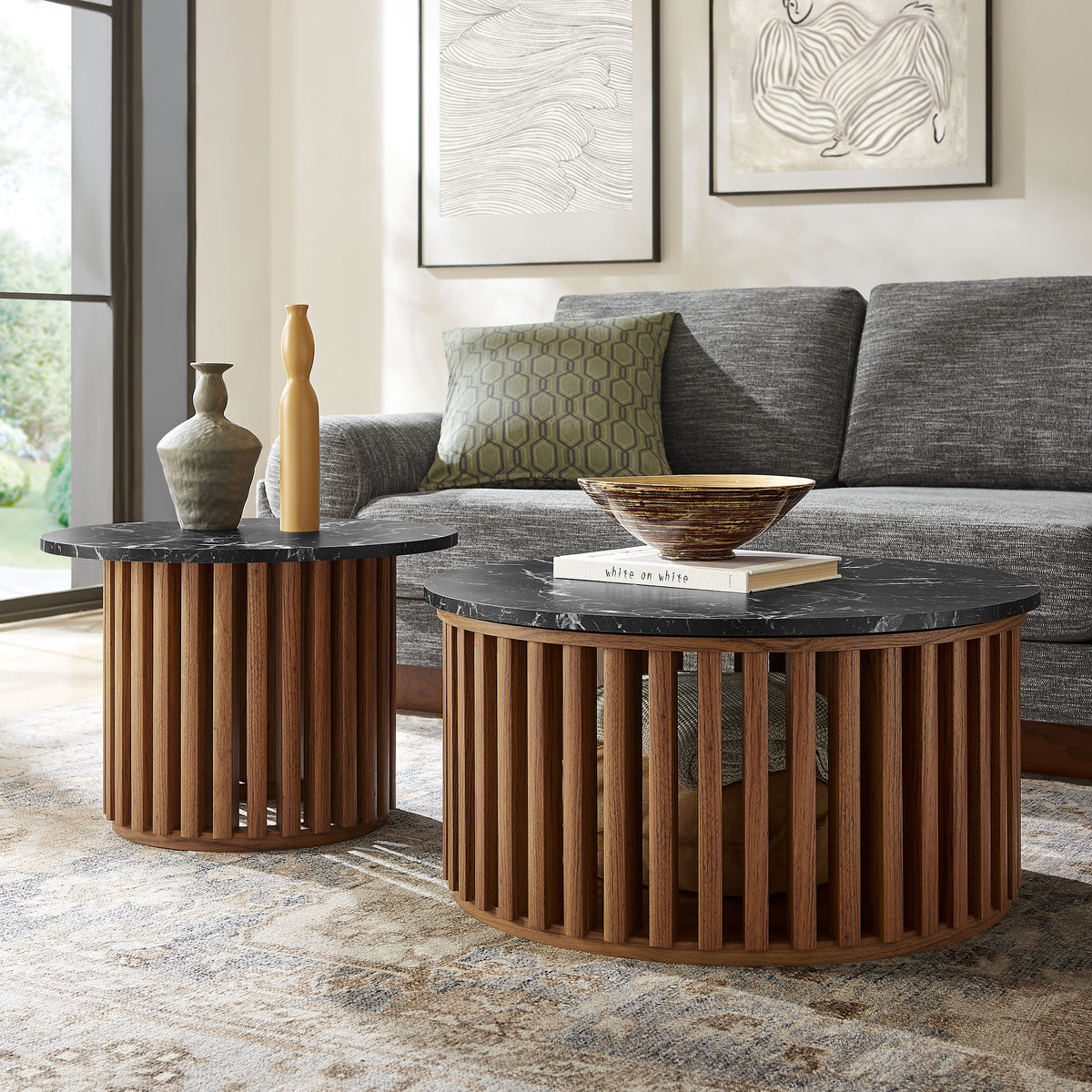 Fortitude Round Faux Marble Top Nesting Coffee Table Set by Modway — Lexmod